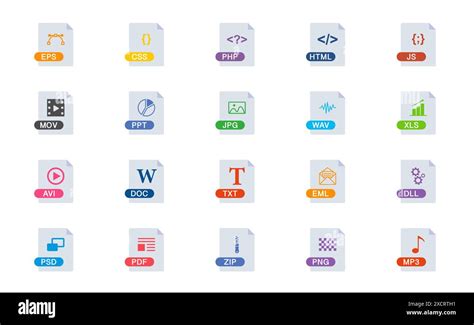 File Type Icons Set Format And Extension Of Documents File Format