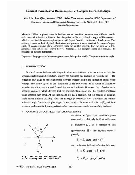 Pdf Succinct Formulas For Decomposition Of Complex Refraction Dokumentips