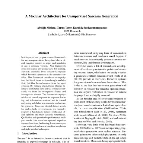 A Modular Architecture For Unsupervised Sarcasm Generation Acl Anthology