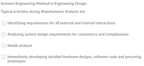 Solved Systems Engineering Method In Engineering Design