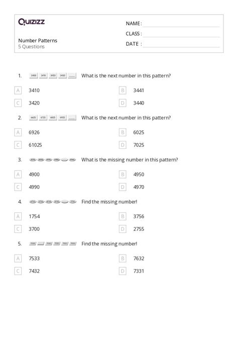 50 Number Patterns Worksheets For 3rd Grade On Quizizz Free And Printable