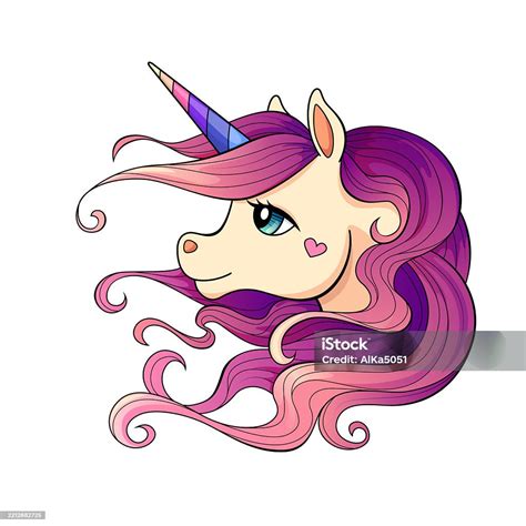 긴 다색 갈기와 무지개 뿔이 있는 귀여운 만화 유니콘 머리 흰색 배경에 고립 된 벡터 일러스트 0명에 대한 스톡 벡터 아트 및 기타 이미지 Istock