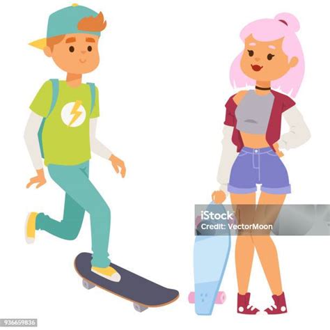 스케이트 보드 문자 벡터 세련 된 스케이트를 타는 아이 들 그림 스케이트 만화 남성 활동 극단적인 스케이트 보드 아이콘 교육에 대한 스톡 벡터 아트 및 기타 이미지 Istock