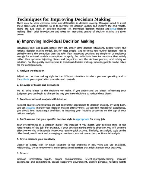 Decision Making Strategies To Improve Techniques For Improving