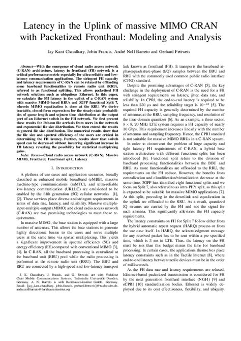 Pdf Uplink Latency Analysis In C Ran With Mimo