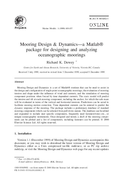 Pdf Mooring Design And Dynamics—a Matlab® Package For Designing And