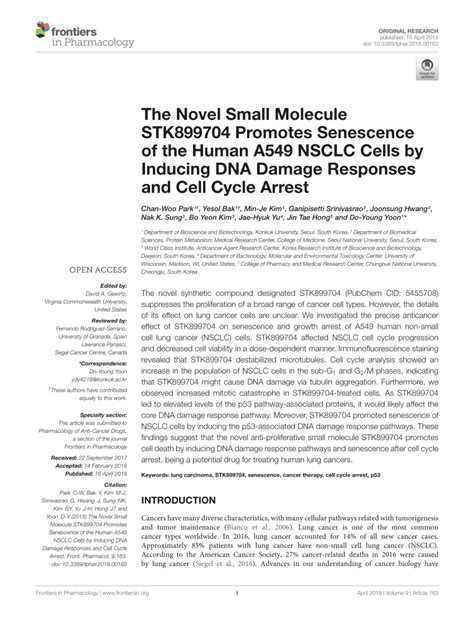 Pdf The Novel Small Molecule Stk899704 Promotes Senescence Of The Human A549 Nsclc Cells By