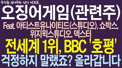 오징어게임관련주 주가 전망 전세계 1위 Bbc 호평 걱정하지 말랬죠 올라갑니다 Feat 아티스트유나이티드스튜디오 위지윅스튜디오 덱스터 쇼박스