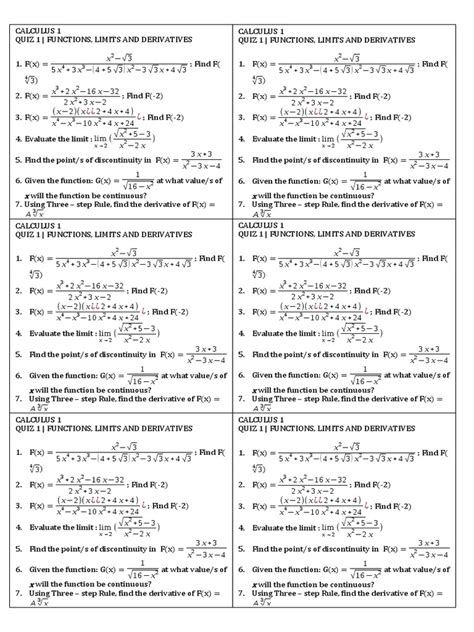 Quiz 1 Funtions Limits And Derivatives Pdf Derivative Calculus