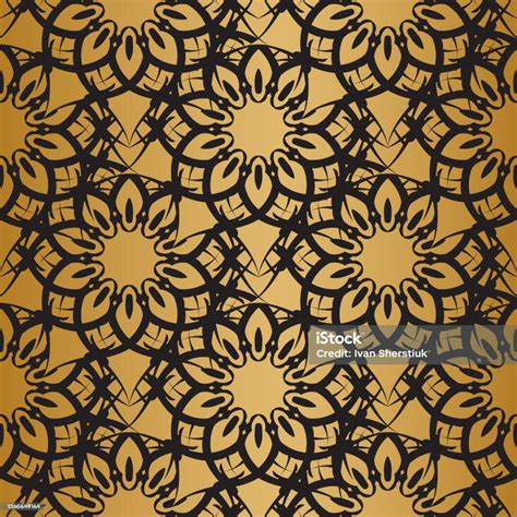 골드 장식품이 있는 블랙 원활한 패턴 커버 패브릭 엽서 및 인쇄에 적합합니다 0명에 대한 스톡 벡터 아트 및 기타 이미지 0명 꽃 식물 배경 주제 Istock