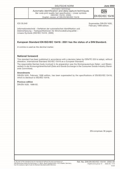 DIN EN ISO IEC 15416 2002 Information Technology Automatic Identification And Data Capture