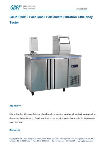 Gb Kf30010 Face Mask Particulate Filtration Efficiency Tester Guangzhou Biaoji Packaging
