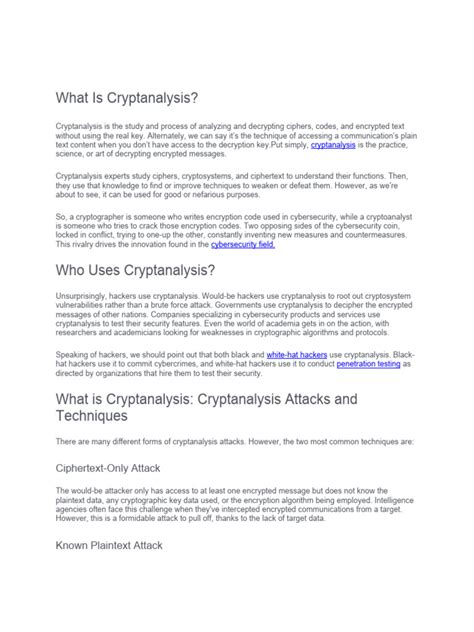 Cryptanalysis Notes Pdf Public Key Cryptography Cryptanalysis