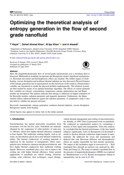 Optimizing The Theoretical Analysis Of Entropy Generation In The Flow Of Second Grade Nanofluid