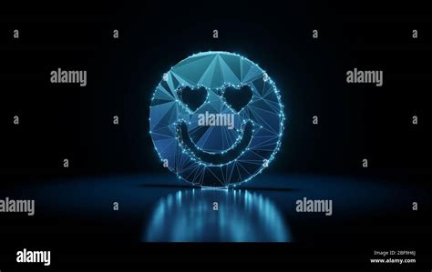 3d Rendering Wireframe Digital Techno Neon Glowing Symbol Of In Love Emoticon With Shining Dots