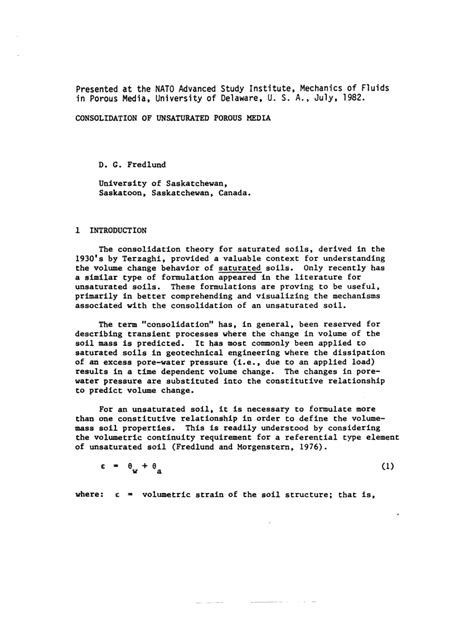 Pdf Consolidation Of Unsaturated Porous Media