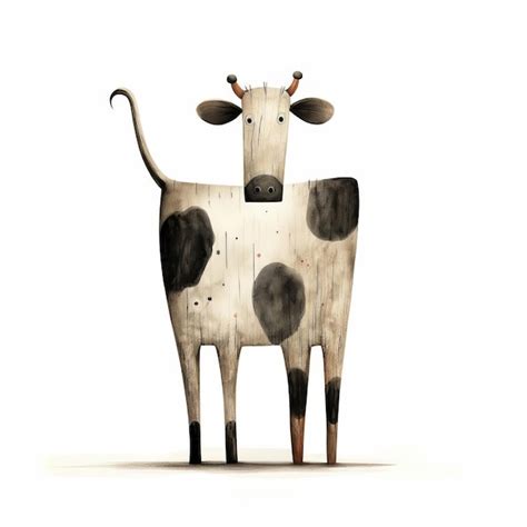 Cow Art By Jon Klassen Full Body On White Isolated Background Premium Ai Generated Image