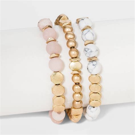 Semi Precious White Howlite And Sunstone Stretch Multi Strand Bracelet