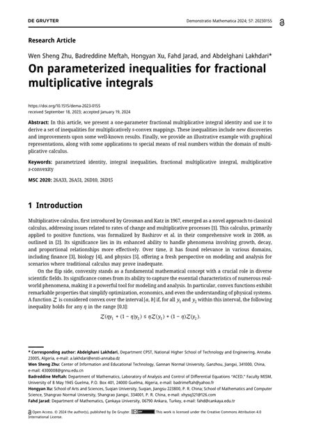 Pdf On Parameterized Inequalities For Fractional Multiplicative Integrals