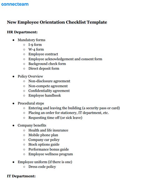New Employee Orientation Checklist Template Free Pdf Download