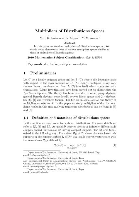 pdf multipliers of distributions spaces