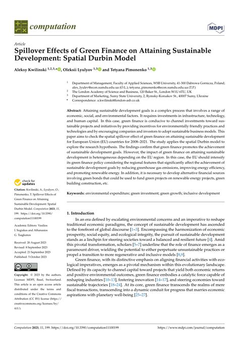 Pdf Spillover Effects Of Green Finance On Attaining Sustainable Development Spatial Durbin Model