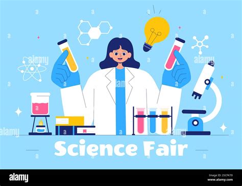 Science Fair Vector Illustration Featuring A Chemist Conducting Chemical Experiments For