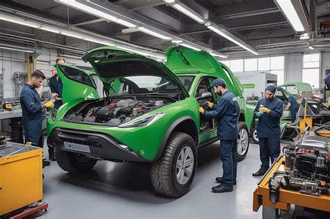 Premium Photo Workers Assemble A Car On Assembly Line In Car Factory