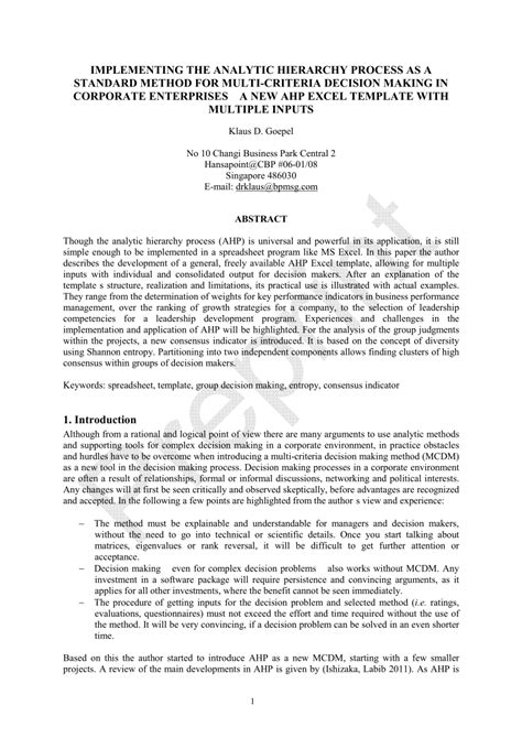 pdf implementing the analytic hierarchy process as a standard method
