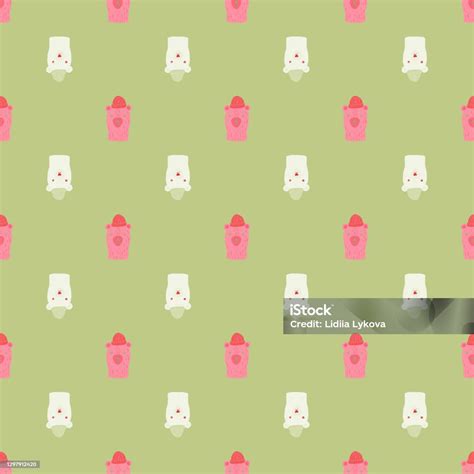 모자에 분홍색과 가벼운 곰 실루엣만화 매끄러운 패턴 파스텔 녹색 배경 0명에 대한 스톡 벡터 아트 및 기타 이미지 0명