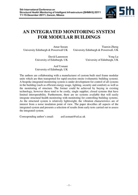 PDF An Integrated Monitoring System For Modular Buildings