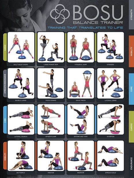 Bosu Total Training Wall Chart Bosu Workout Ball Exercises Bosu Ball Workout