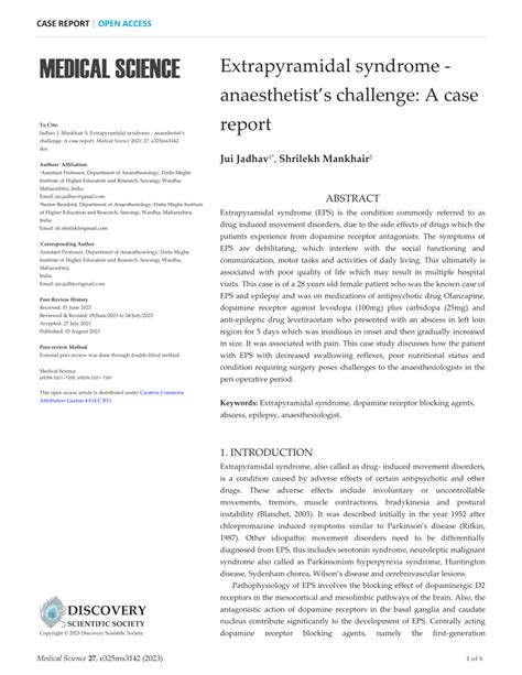 Pdf Extrapyramidal Syndrome Anaesthetists Challenge A Case Report