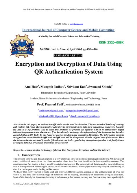 Pdf Encryption And Decryption Of Data Using Qr Authentication System