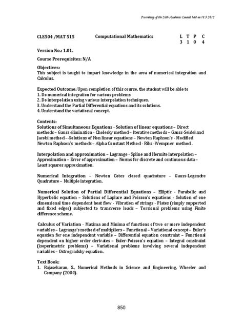 Computational Maths Syllabus Pdf Pdf Calculus Of Variations