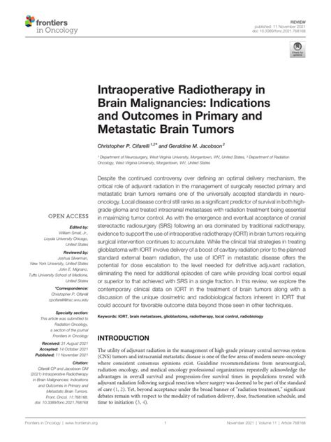 Intraoperative Radiotherapy In Brain Malignancies Indications And