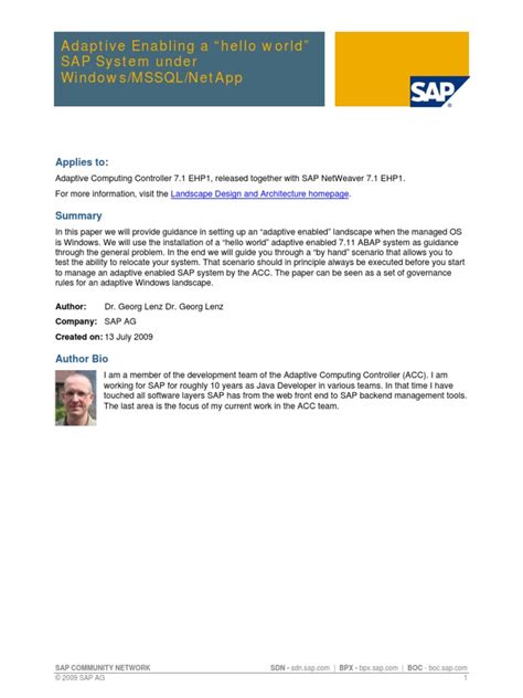 Adaptive Enabling A Hello World Sap System Under Windows Mssql Netapp Pdf Microsoft