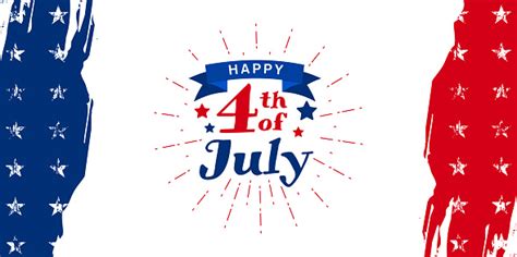 7월 4일 미국 독립기념일 기념 텍스트 디자인과 빨간색 파란색 풍선 불꽃놀이 빈티지 브러시 스트로크 별이 있는 미국 배경 벡터 설계 4에 대한 스톡 벡터 아트 및 기타