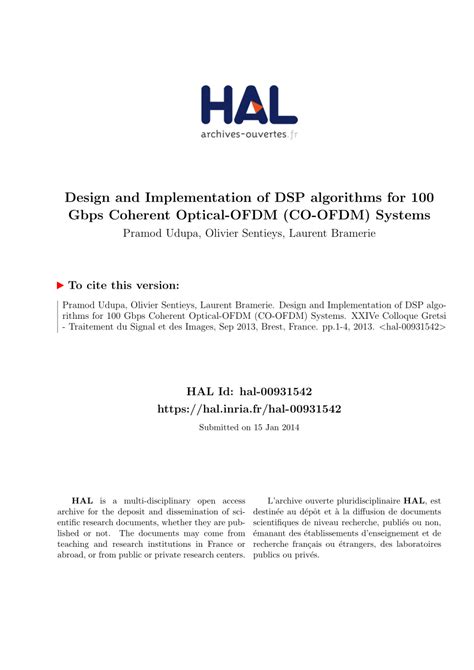Pdf Design And Implementation Of Dsp Algorithms For 100 Gbps Coherent Optical Ofdm Co Ofdm