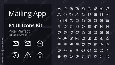 Mailing App Pixel Perfect White Linear Ui Icons Kit For Dark Theme