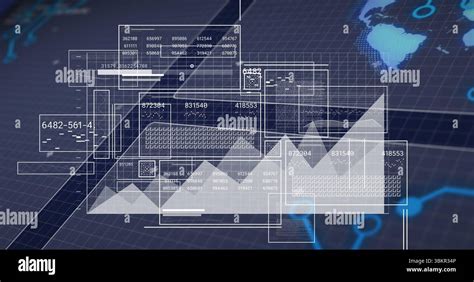 Floating Translucent Ui Panels Displaying Tables And Line Charts On Grid Interface With World