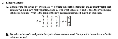 solved 2 linear systems a consider the following 4x4