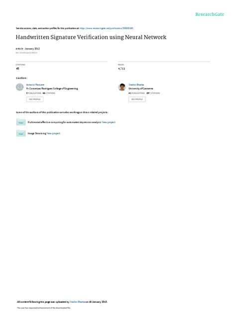 Handwritten Signature Verification Using Neural Ne Pdf Artificial Neural Network Signature