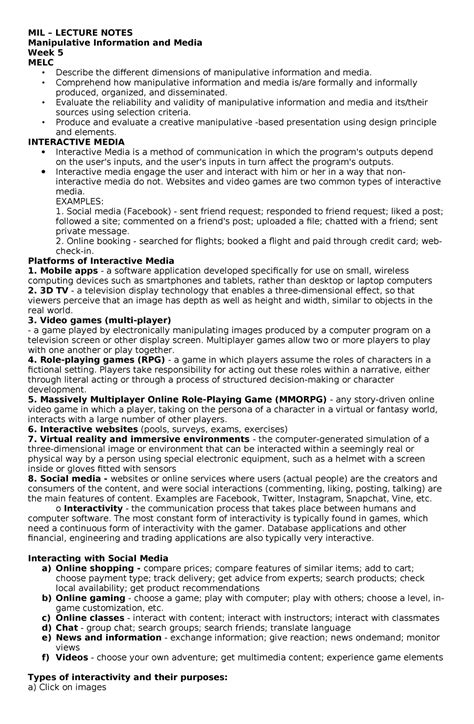 Mil Lecture Notes Week 5 Mil Lecture Notes Manipulative Information And Media Week 5 Melc