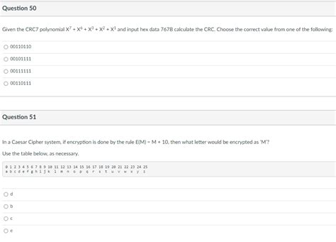 solved question 50 given the crc7 polynomial x x6 x3