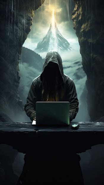 Premium Ai Image Hacker Typing On Laptop Anonymous Concept Generative Ai