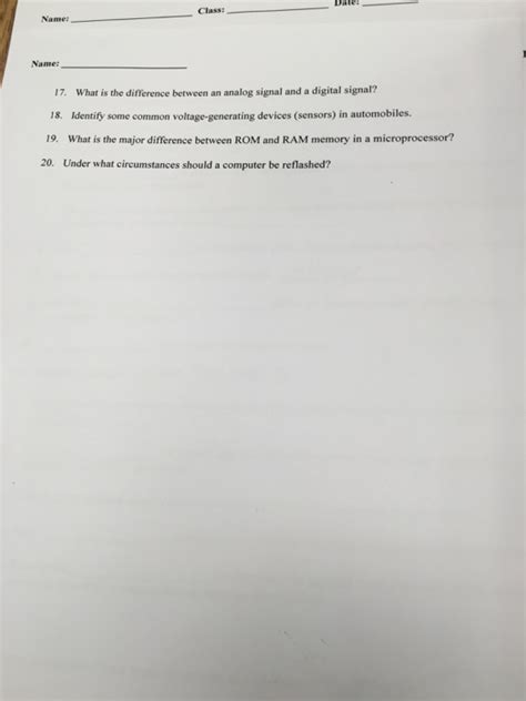 Solved What Is The Difference Between An Analog Signal And A Chegg Com