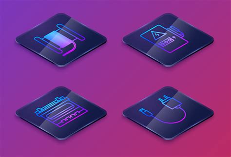 릴 이나 드럼 자동차 배터리 전기 패널 및 충전기에 아이소 메트릭 라인 와이어 전기 케이블을 설정합니다 파란색 사각형 버튼입니다 벡터 3차원 형태에 대한 스톡 벡터 아트 및