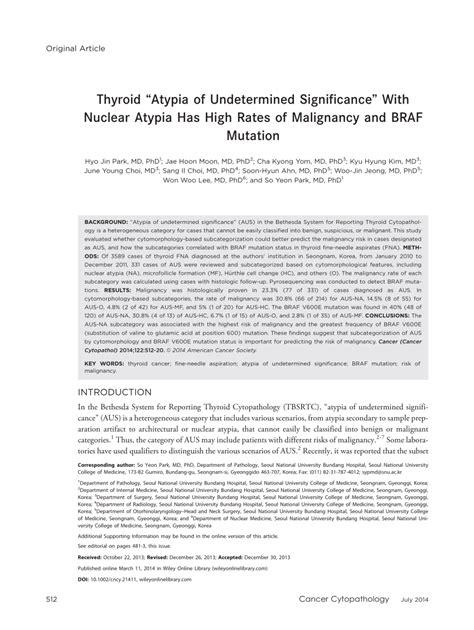 Pdf Thyroid Atypia Of Undetermined Significance With Nuclear Atypia