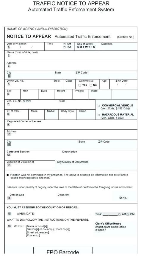 Police Citation Template